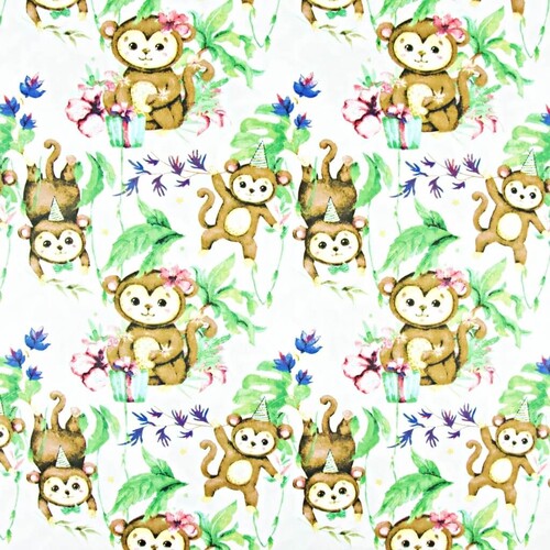 Cotton Fabric with Monkeys at Birthday Party | Kids Fabric