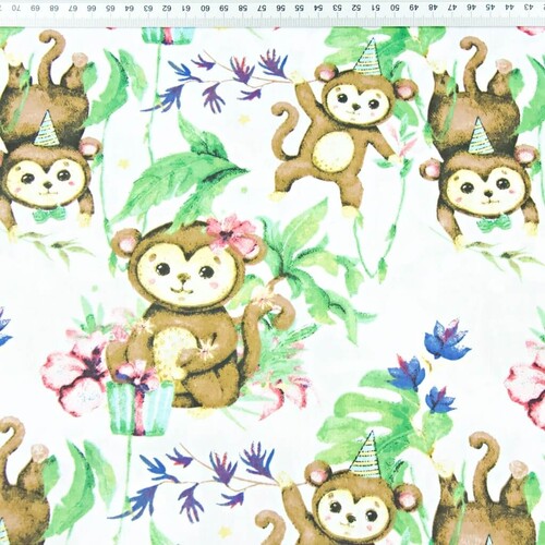 Cotton Fabric with Monkeys at Birthday Party | Kids Fabric